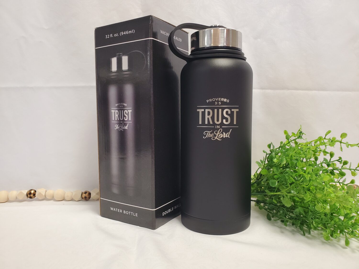 Water Bottle Stainless Steel Trust in the Lord Black - Home Messenger